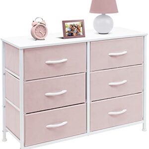 Sorbus Dresser with 6 Drawers - Furniture Storage Tower Unit for Bedroom, Hallway, Closet, Office Organization - Steel Frame, Wood Top, Easy Pull Fabric Bins (6-Drawer, Pastel Pink)