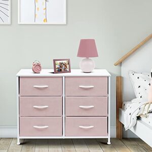 Sorbus Dresser with 6 Drawers - Furniture Storage Tower Unit for Bedroom, Hallway, Closet, Office Organization - Steel Frame, Wood Top, Easy Pull Fabric Bins (6-Drawer, Pastel Pink)