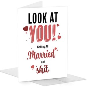 super funny engagement card by witty yeti. 5″x7″ fun greeting card. hilarious adult wedding gift for bride or groom. perfect way to say congratulations at bridal shower, bachelorette or bachelor party