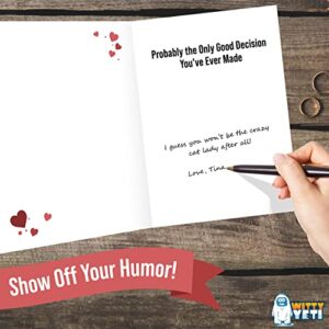 Super Funny Engagement Card by Witty Yeti. 5"x7" Fun Greeting Card. Hilarious Adult Wedding Gift for Bride or Groom. Perfect Way to Say Congratulations at Bridal Shower, Bachelorette or Bachelor Party