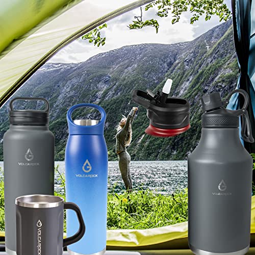 VOLCAROCK Wide Mouth Water Bottle with Straw Lid Dustproof, 24/32/40/64 Oz Hydro Vacuum Insulated Flask, Dishwasher Safe Stainless Steel Water bottle, Keep Cold 24 Hour/Hot 12 Hour-40 Oz Night Blue