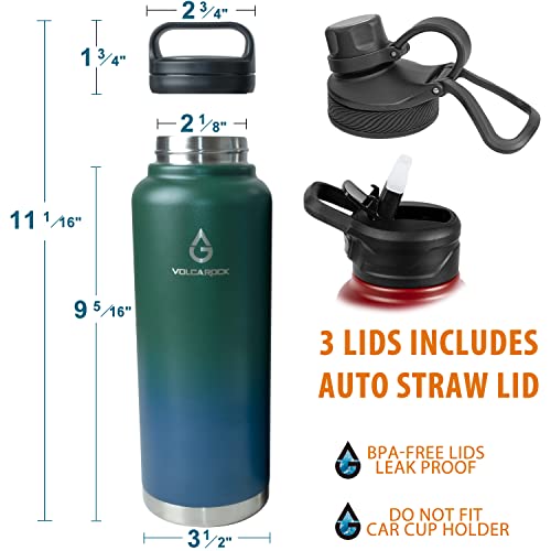 VOLCAROCK Wide Mouth Water Bottle with Straw Lid Dustproof, 24/32/40/64 Oz Hydro Vacuum Insulated Flask, Dishwasher Safe Stainless Steel Water bottle, Keep Cold 24 Hour/Hot 12 Hour-40 Oz Night Blue