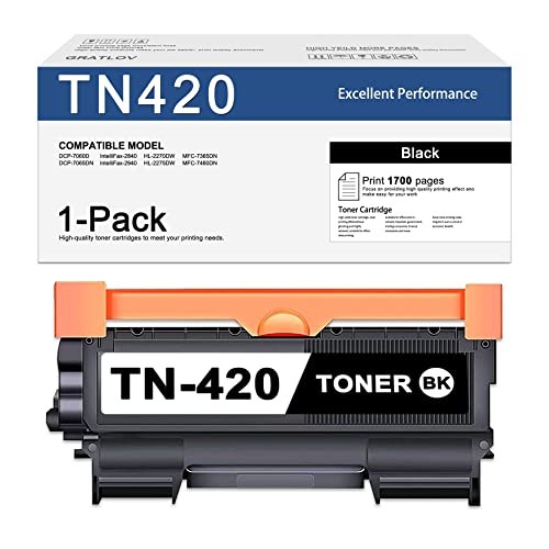 GRATLOV TN420 Toner Cartridge Compatible TN-420 Toner Replacement for Brother TN420 TN450 MFC-7365DN MFC-7460DN DCP-7060D IntelliFax-2840 HL-2275DW HL-2220 Printer | 1-Pack TN420 Toner