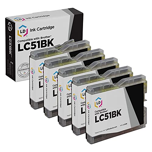 LD Compatible Ink Cartridge Replacement for Brother LC51BK (Black, 5-Pack)