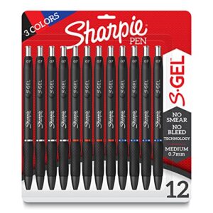 sharpie s-gel, gel pens, medium point (0.7mm), assorted colors, 12 count