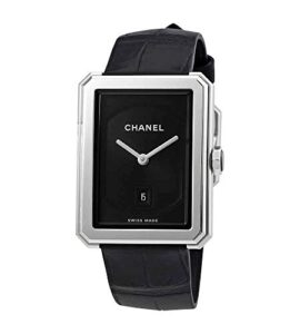 chanel boy-friend black guilloche dial ladies watch h4884