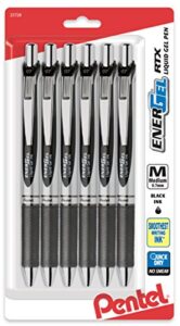 pentel energel rtx retractable liquid gel pen, medium line, metal tip, black ink, 6 pack (bl77bp6a)