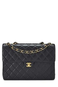 chanel, pre-loved black quilted lambskin half flap jumbo, black