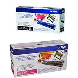 brother tn210bk toner cartridge – retail packaging – black and brother tn-210m toner cartridge – retail packaging – magenta bundle