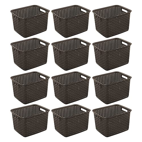 Sterilite Wicker Weave Plastic Laundry Hamper Storage Basket, Brown (12 Pack)