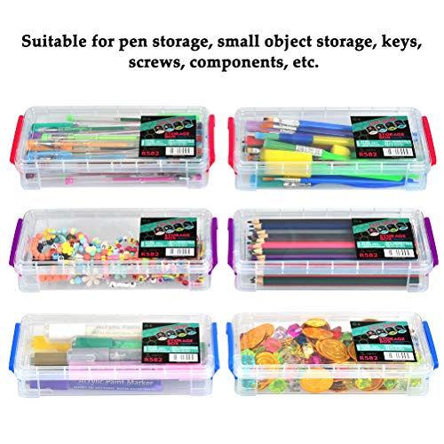 6 Pack Large Capacity Pencil Box, Stackable Clear Plastic Pencil Box, Office Supplies Storage Organizer Box, Brush Painting Pencils Storage Box Watercolor Pen Container, 8.15" x 1.65" x 4"