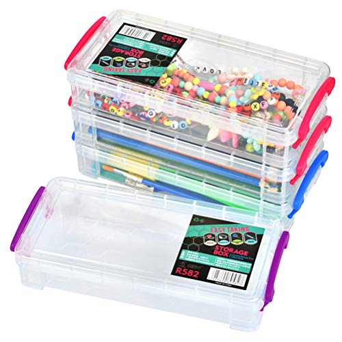 6 Pack Large Capacity Pencil Box, Stackable Clear Plastic Pencil Box, Office Supplies Storage Organizer Box, Brush Painting Pencils Storage Box Watercolor Pen Container, 8.15" x 1.65" x 4"