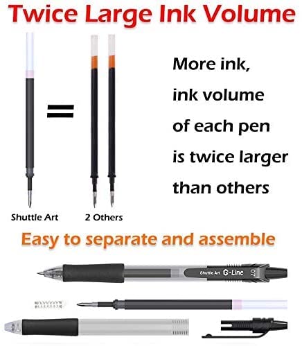 Black Gel Pens, 70 Pack Shuttle Art Retractable Medium Point Rollerball Gel Ink Pens Smooth Writing with Comfortable Grip for Office School Home Work