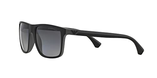 Emporio Armani Men's EA4033 Square Sunglasses, Black/Grey Rubber/Polarized Grey Gradient, 56 mm