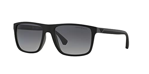 Emporio Armani Men's EA4033 Square Sunglasses, Black/Grey Rubber/Polarized Grey Gradient, 56 mm