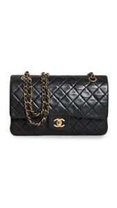 chanel women’s pre-loved black lambskin 2.55 10″ shoulder bag, black, one size