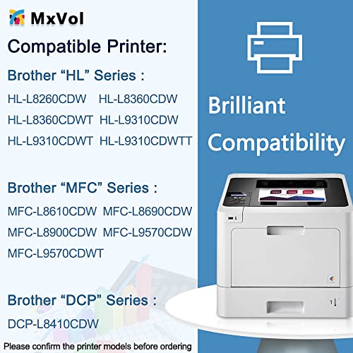 MxVol Compatible Toner Cartridge Replacement for Brother TN-433 TN-431 TN433 Brother MFC-L8900CDW HL-L8360CDW MFC-L8610CDW HL-L8260CDW Printer Toner (TN433BK TN433C TN433M TN433Y, 4-Pack)