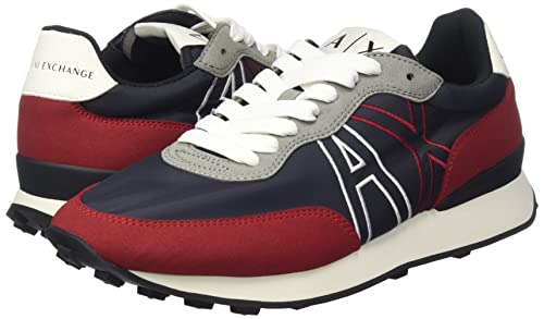 A|X ARMANI EXCHANGE Men's Logo Outline Nylon Sneakers, Navy+Red, 10