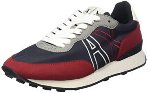 a|x armani exchange men’s logo outline nylon sneakers, navy+red, 10