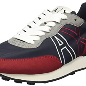 A|X ARMANI EXCHANGE Men's Logo Outline Nylon Sneakers, Navy+Red, 10