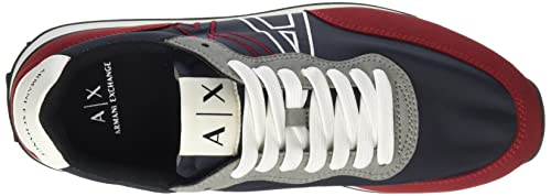 A|X ARMANI EXCHANGE Men's Logo Outline Nylon Sneakers, Navy+Red, 10