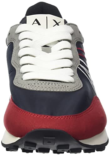 A|X ARMANI EXCHANGE Men's Logo Outline Nylon Sneakers, Navy+Red, 10