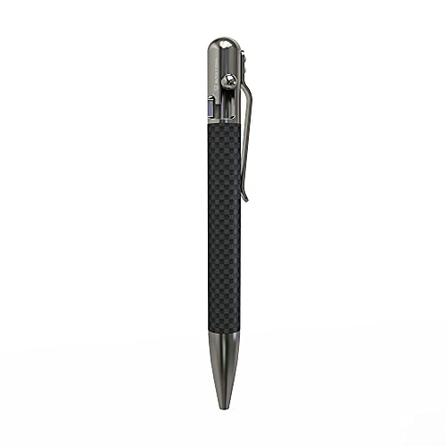 BASTION Carbon Fiber Bolt Action Pen with Gift Case - Luxury Stainless Steel Core Executive Retractable Metal - Ink Refillable EDC Office Business Pocket Ballpoint for Men & Women