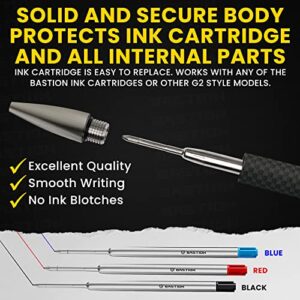 BASTION Carbon Fiber Bolt Action Pen with Gift Case - Luxury Stainless Steel Core Executive Retractable Metal - Ink Refillable EDC Office Business Pocket Ballpoint for Men & Women