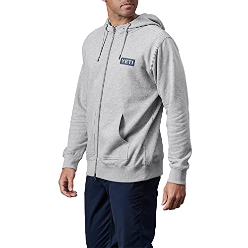 YETI Logo Badge Fleece Full Zip Hoodie, Heather Gray, Large