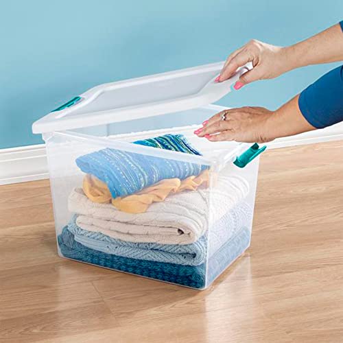 Sterilite Multipurpose 25 Quart Capacity Clear Plastic Storage Tote Home and Office Organization Bins with Latching Lids and Handles, (12 Pack)