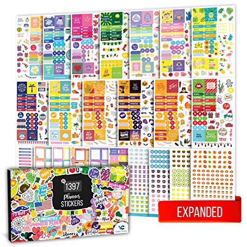 [Expanded] Aesthetic Planner Stickers - Seasonal, Productivity & Decorative Stickers for Women - 23 Sheets / 1397 pcs - Ideal for Journals, Calendars, Planners