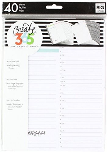 Happy Planner Classic Filler Paper, 40 Sheets, 7" x 9-1/4", Daily