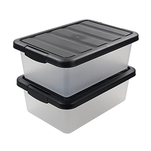 Teyyvn 14 L Clear Storage Box, 2-Pack Plastic Storage Bin with Black Lid