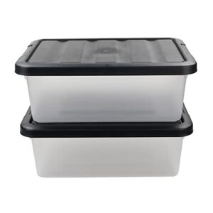 Teyyvn 14 L Clear Storage Box, 2-Pack Plastic Storage Bin with Black Lid