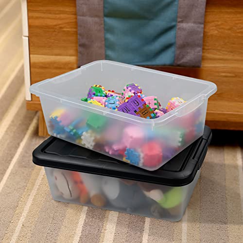 Teyyvn 14 L Clear Storage Box, 2-Pack Plastic Storage Bin with Black Lid