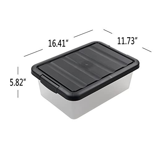 Teyyvn 14 L Clear Storage Box, 2-Pack Plastic Storage Bin with Black Lid