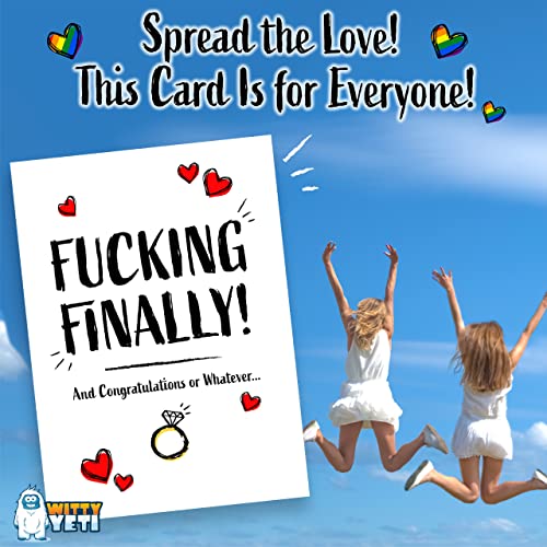 Super Funny Engagement Card by Witty Yeti. 5"x7" Fun Greeting Card. Hilarious Adult Wedding Gift for Bride or Groom. Perfect Way to Say Congratulations at Bridal Shower, Bachelorette or Bachelor Party