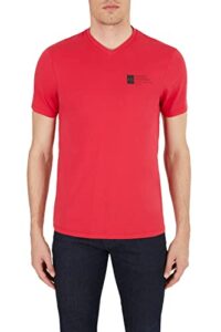 armani exchange men’s v neck small box logo tee, red, large