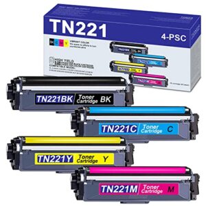 high yield 4-pack (1bk+1c+1m+1y) compatible tn221bk tn221c tn221m tn221y toner cartridge set replacement for brother hl-3140cw 3150cdn 3170cdw 3180cdw mfc-9130cw 9140cdn dcp-9015cdw printer