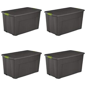 Sterilite 19483V04 45 Gallon/170 Liter Wheeled Latch Tote, Flat Gray with Soft Fern Latches and Black Wheels, 4-Pack