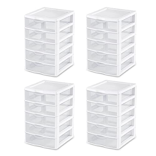 Sterilite 5 Drawer Plastic Modular Desk Storage Bin Unit, 4 Pack, and 3 Drawer Plastic Modular Desk Storage Bin Unit, 4 Pack, for Home Organization