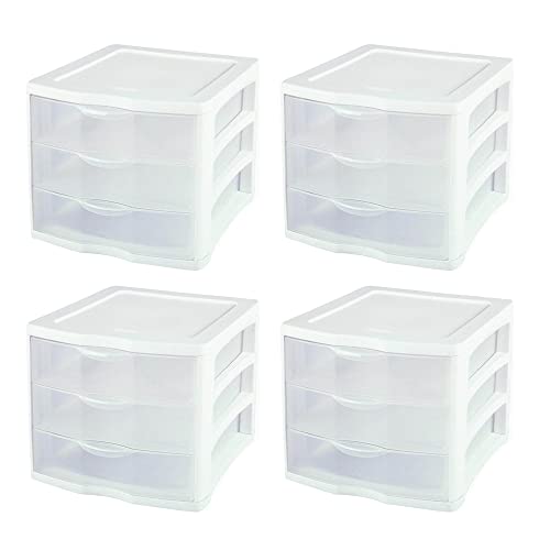 Sterilite 5 Drawer Plastic Modular Desk Storage Bin Unit, 4 Pack, and 3 Drawer Plastic Modular Desk Storage Bin Unit, 4 Pack, for Home Organization