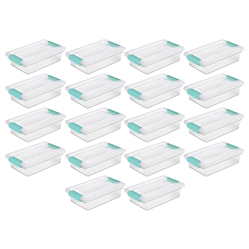 Sterilite Small Clip Box Clear Stacking Storage Tote Container with Latching Lid for Home & Office Organization and Storage Solution, 18 Pack