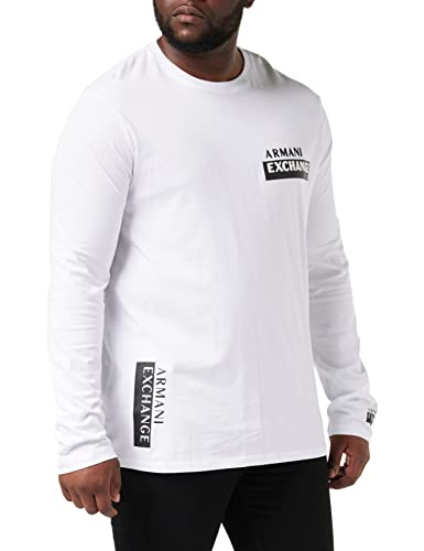 A|X ARMANI EXCHANGE Men's Contrast PU Logo Long Sleeve T-Shirt, White, XXL