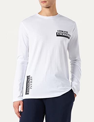 A|X ARMANI EXCHANGE Men's Contrast PU Logo Long Sleeve T-Shirt, White, XXL