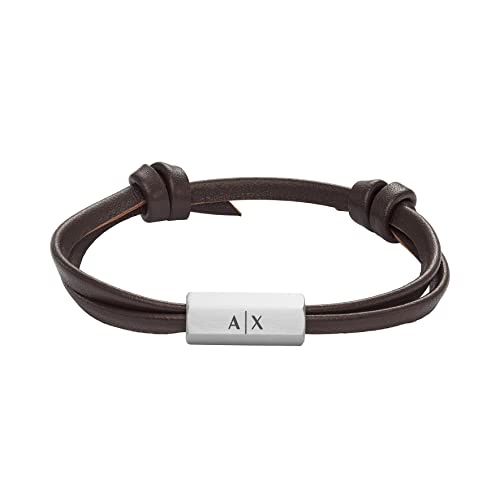 A|X ARMANI EXCHANGE Men's Brown Leather ID Bracelet (Model: AXG0096040)