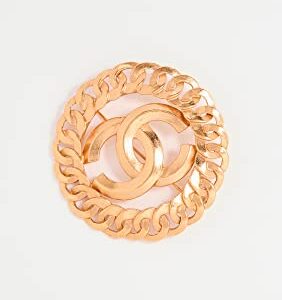 Chanel Women's Pre-Loved Gold Beveled Cc Circle Links Pin, Gold, One Size