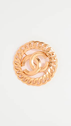 Chanel Women's Pre-Loved Gold Beveled Cc Circle Links Pin, Gold, One Size