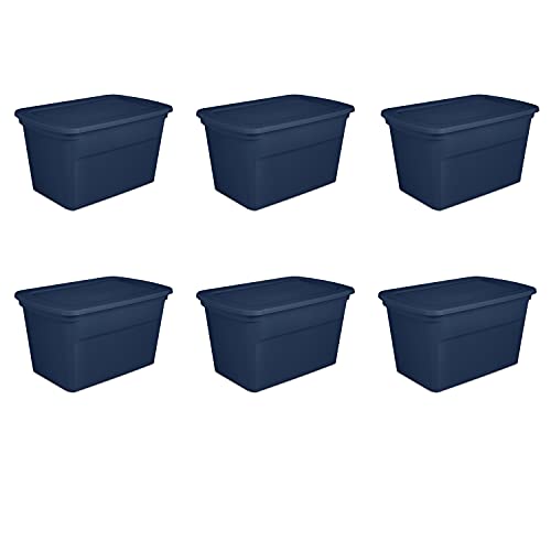 Sterilite 30 Gal Totes, 6 Pack, Marine Blue