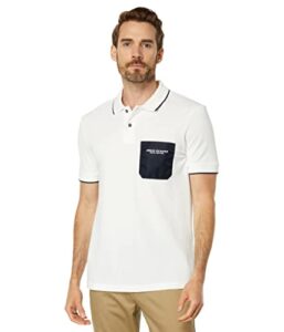 a|x armani exchange men’s nylon logo pocket polo shirt, off white/deep navy, xl